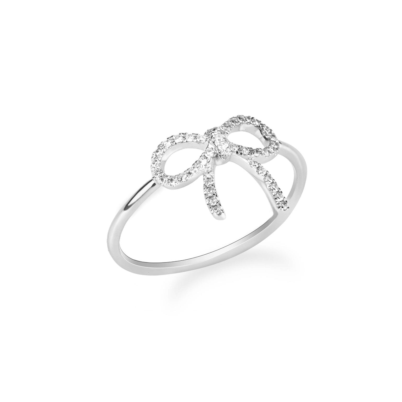 Tiesh 14KT White Gold Diamond Bow Ring - Tiesh